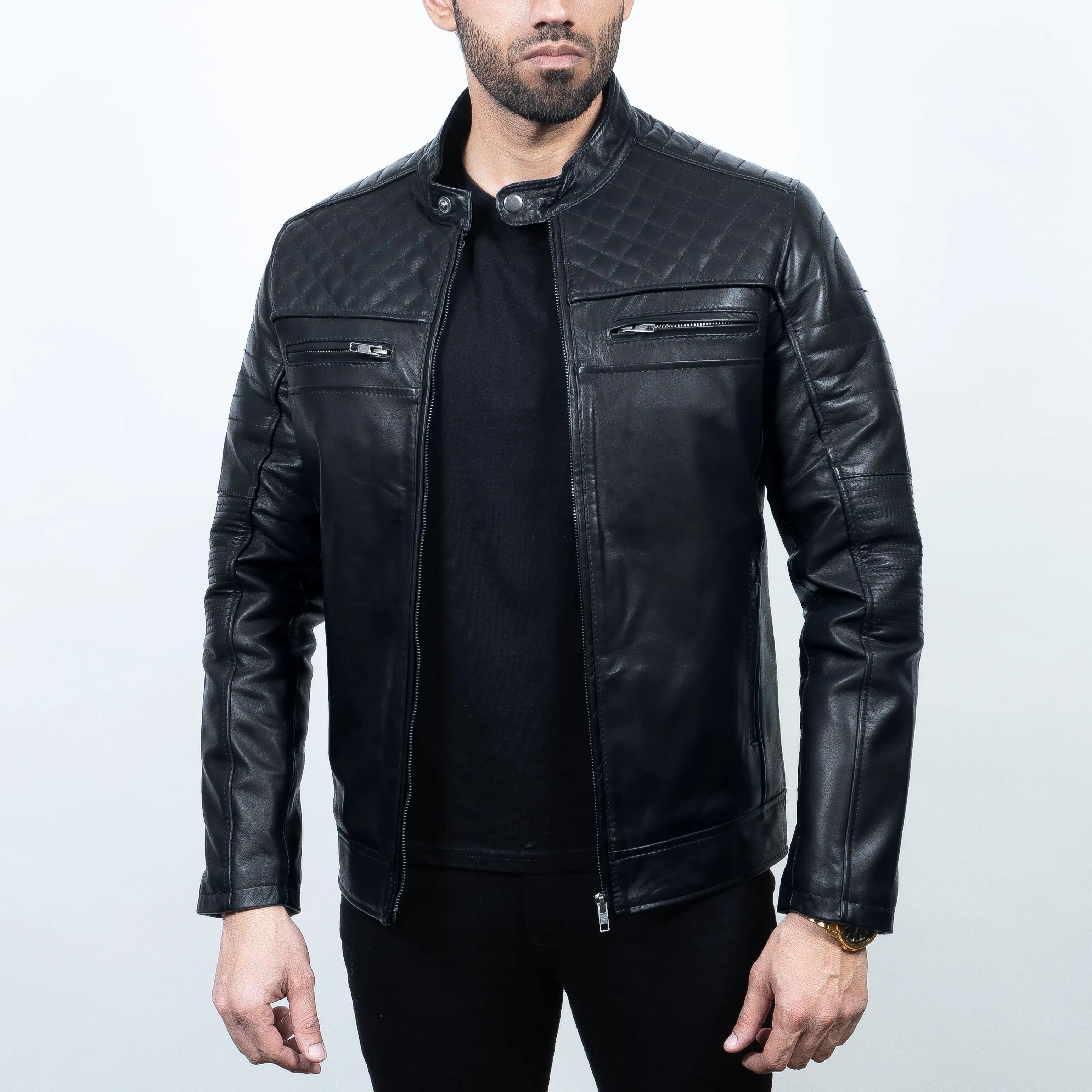 Men's Leather Jacket - Pure Leather in Black, Blue & Brown - Bomber by Devoted