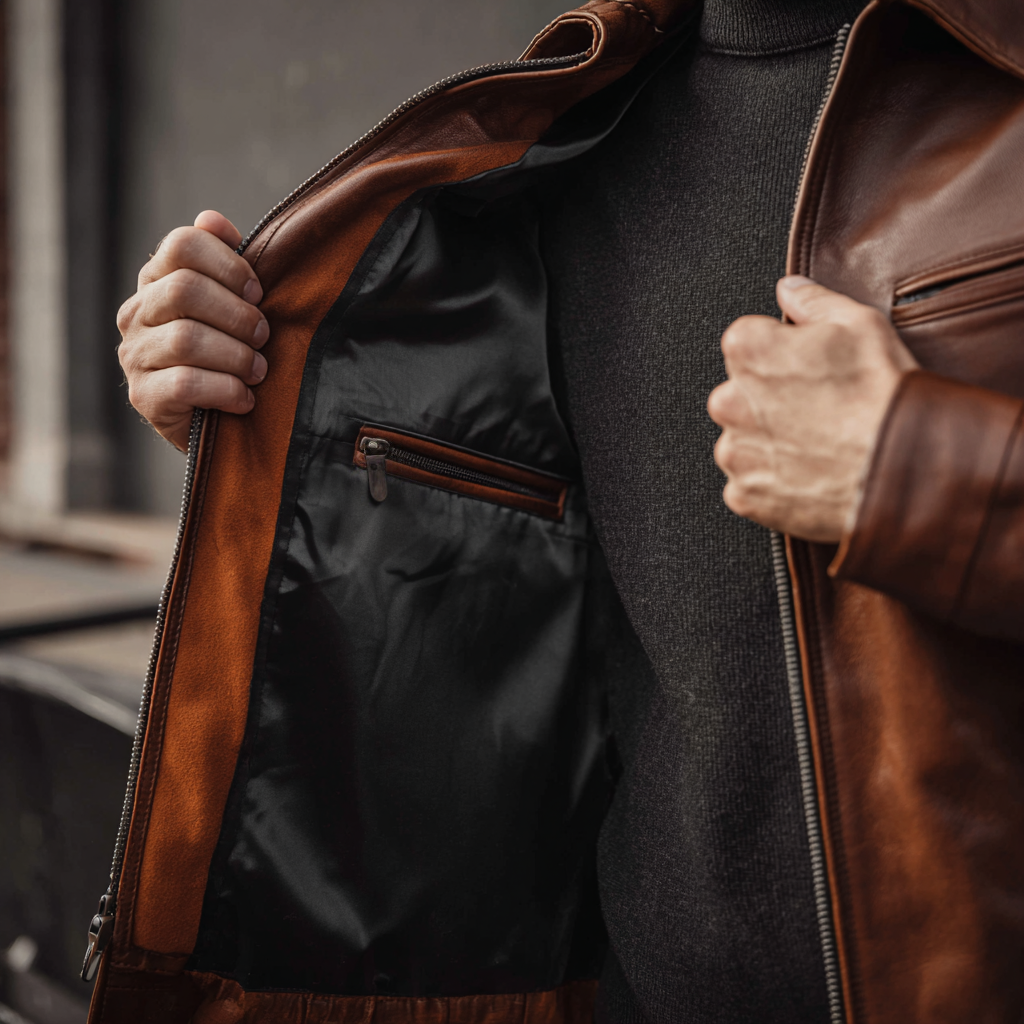 Men's Leather Jacket - Pure Leather Suede in Tan & Black - Bomber by ...